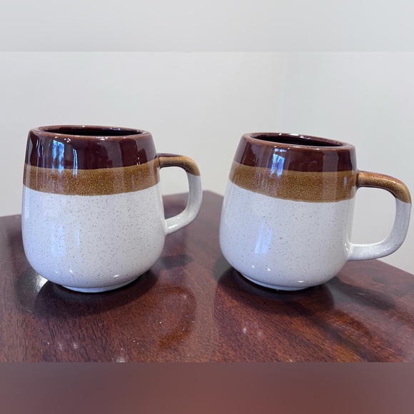 Dining | Set Of 2 Brown And Tan Coffee Mugs Made In Taiwan Glazed ...
